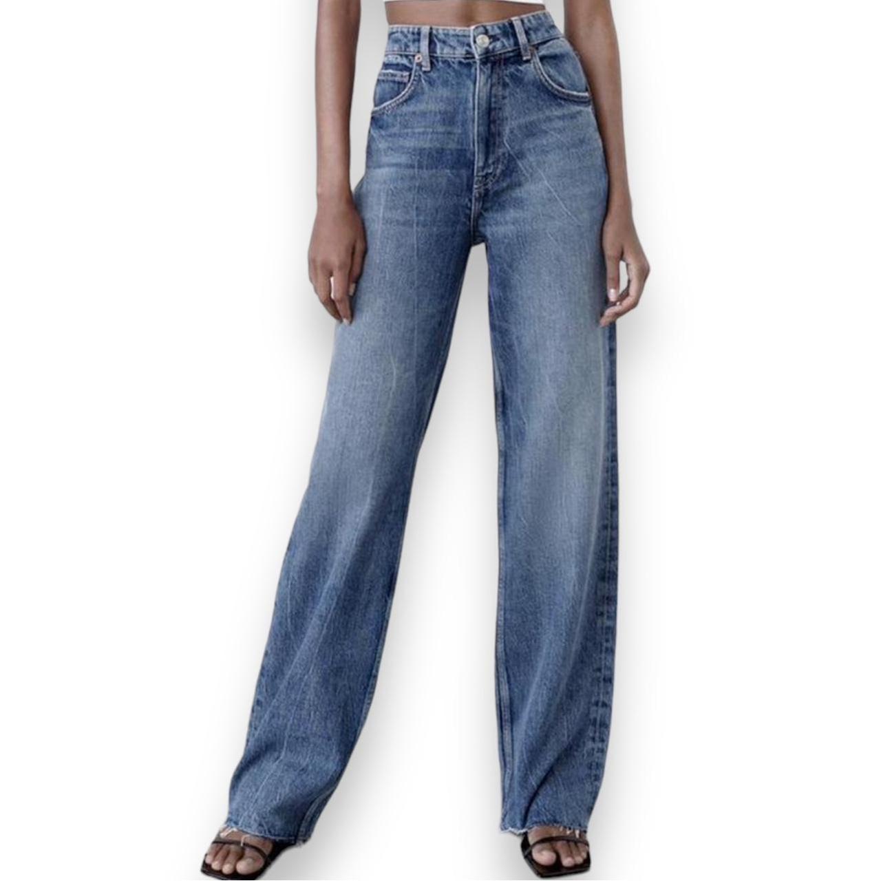 Zara high waist wide leg raw hem new jeans size 36... - Depop