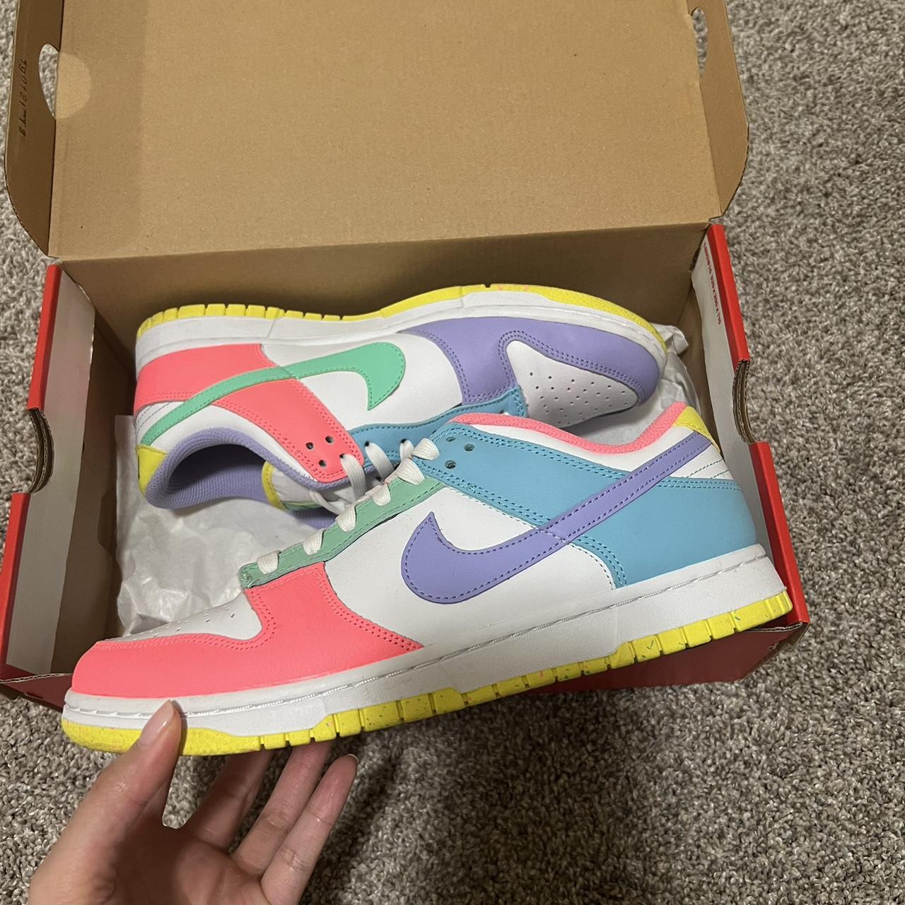 Women’s Nike Dunk Lows White/green Glow sunset... - Depop