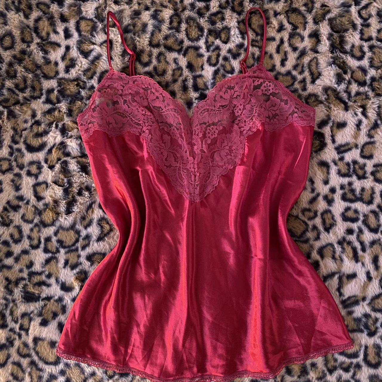 ruby red lace silk cami slip top... - Depop