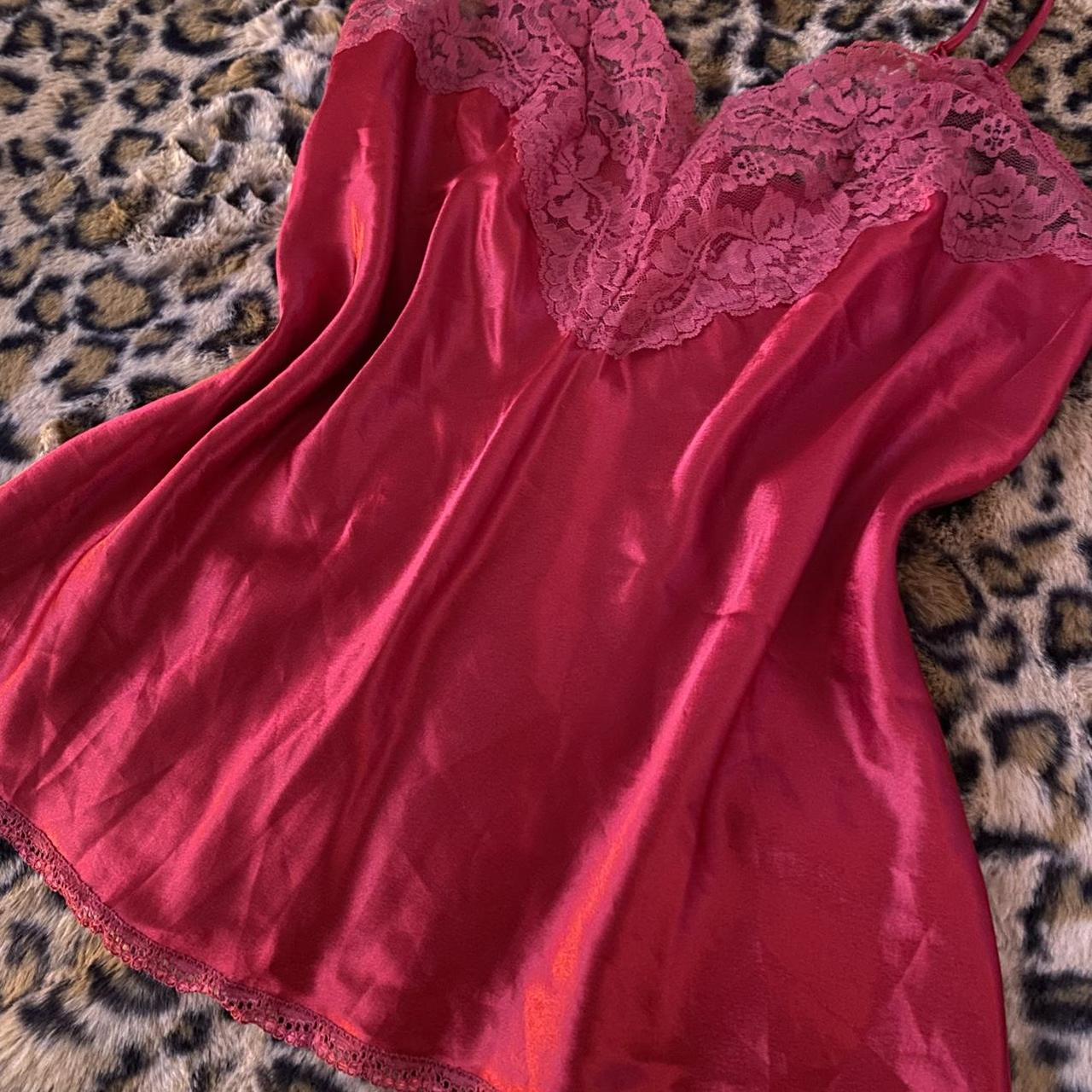 ruby red lace silk cami slip top... - Depop
