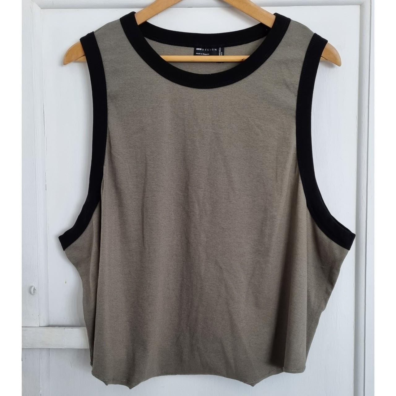 Asos cropped ribbed vest tank top. Khaki green with... - Depop
