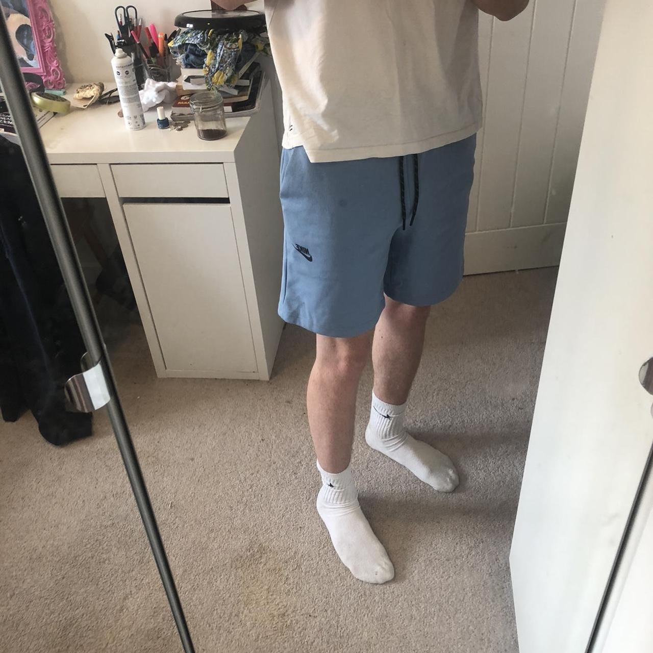 Baby blue Nike tech fleece shorts Size L Deadstock... - Depop