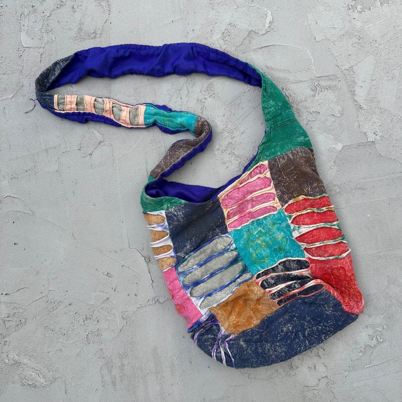 Patchwork Colorful Messenger Tote Bag Zippered... - Depop