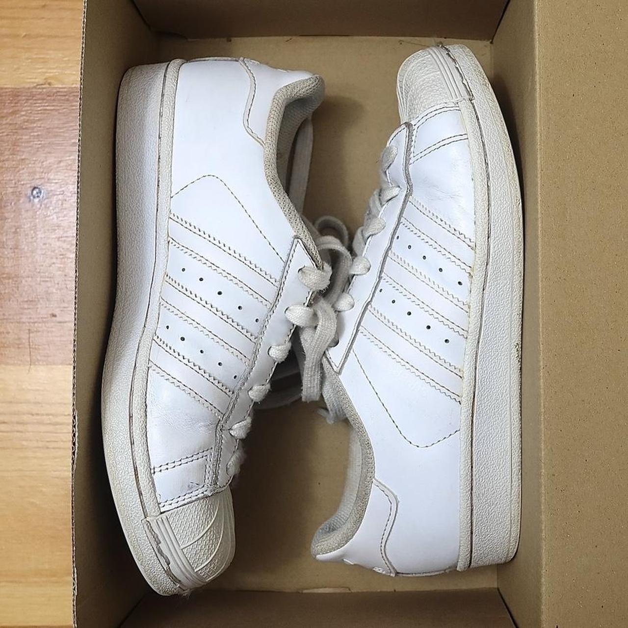 Adidas all-white superstars 🌟 - Size 4 - Length of... - Depop