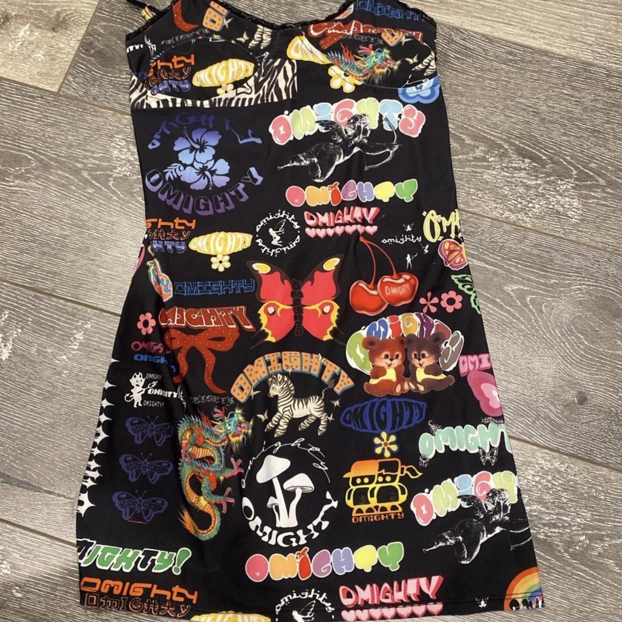 Omighty black logo mania dress Size small - Depop