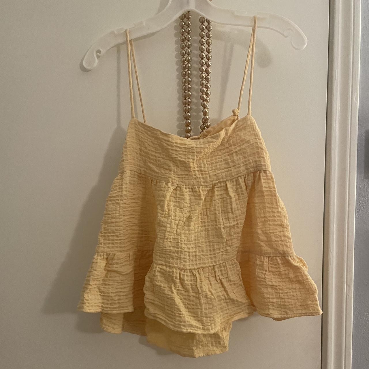 zara yellow babydoll top with adjustable ties in the... - Depop
