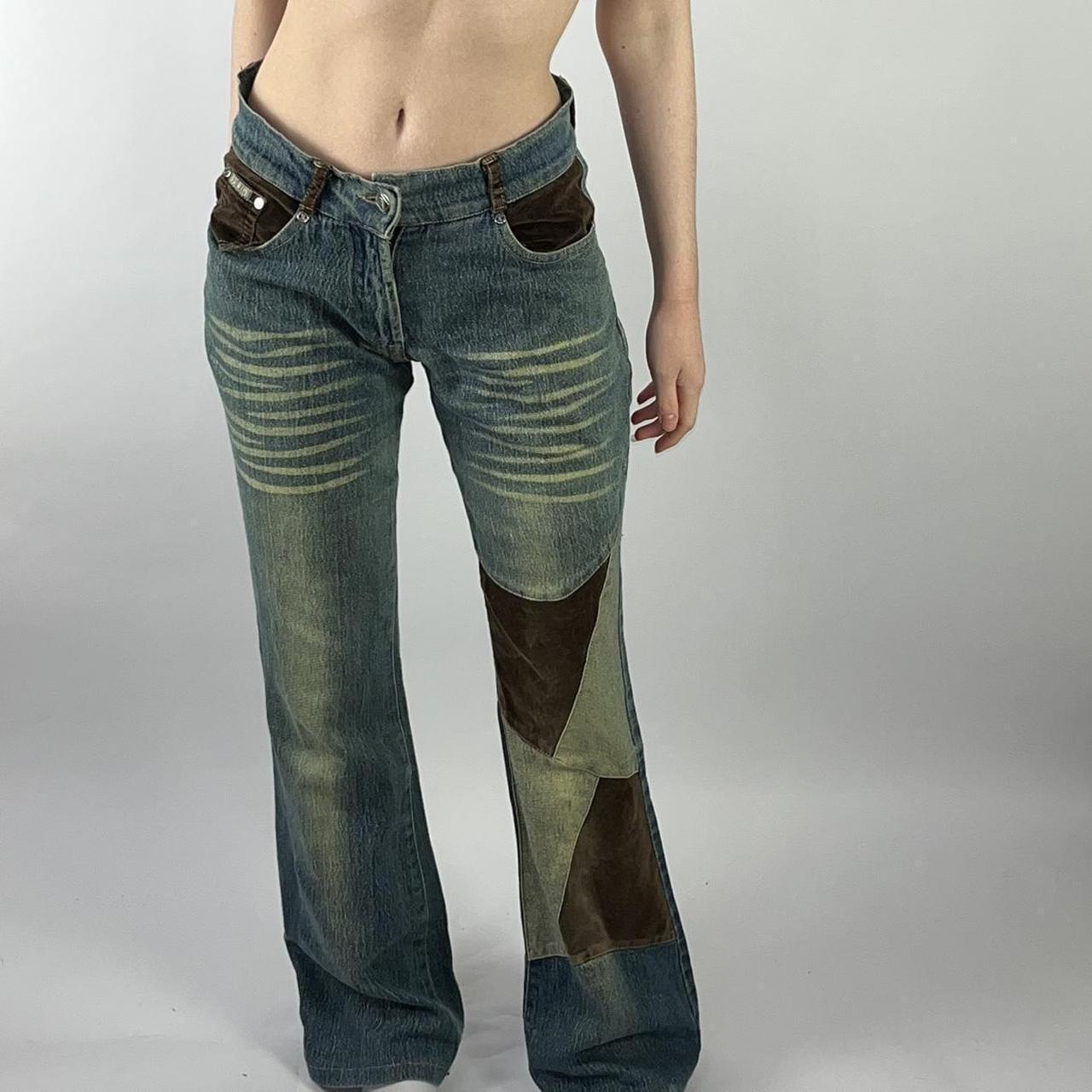vintage y2k patchwork jeans waist 26 length 32 seen... - Depop