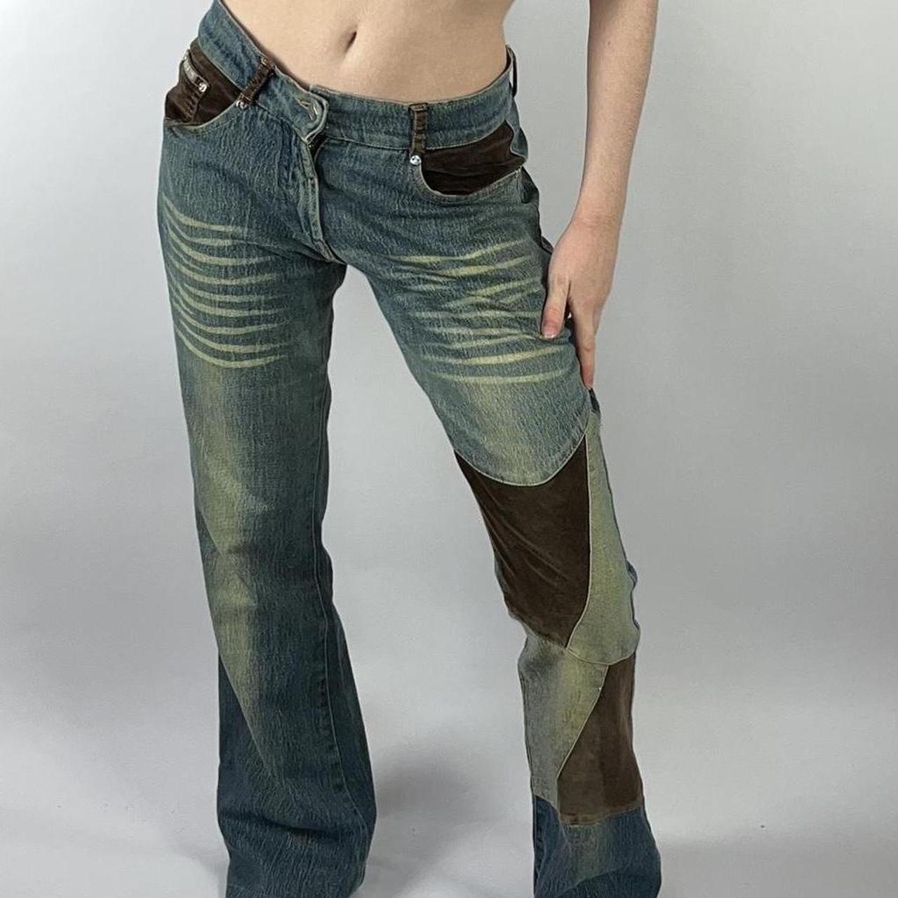 vintage y2k patchwork jeans waist 26 length 32 seen... - Depop