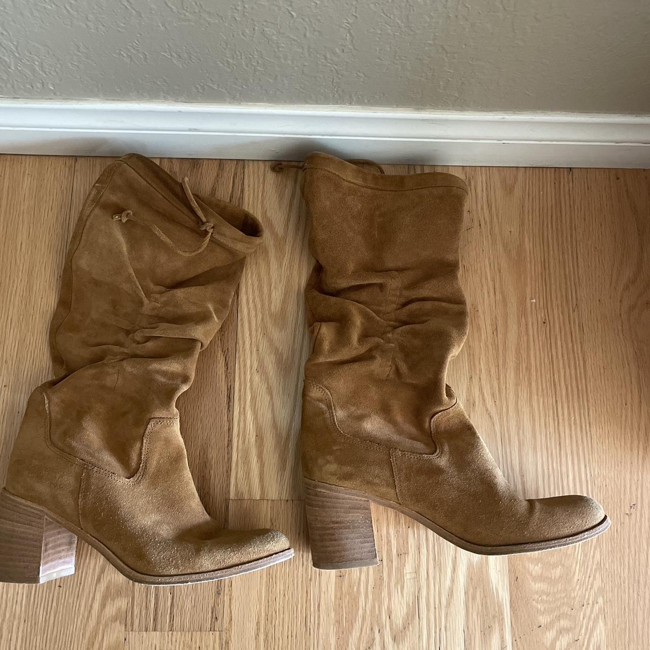 Light brown suede boots, size 7, in great condition - Depop