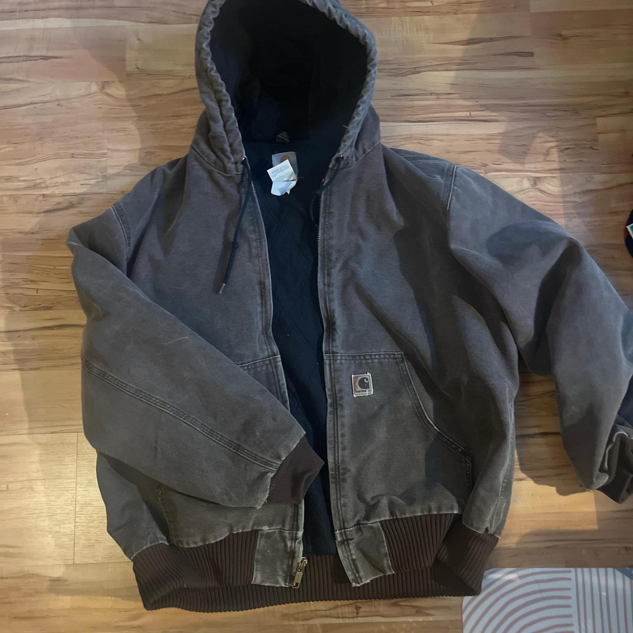 brown / taupe carhartt work jacket - heavy duty +... - Depop