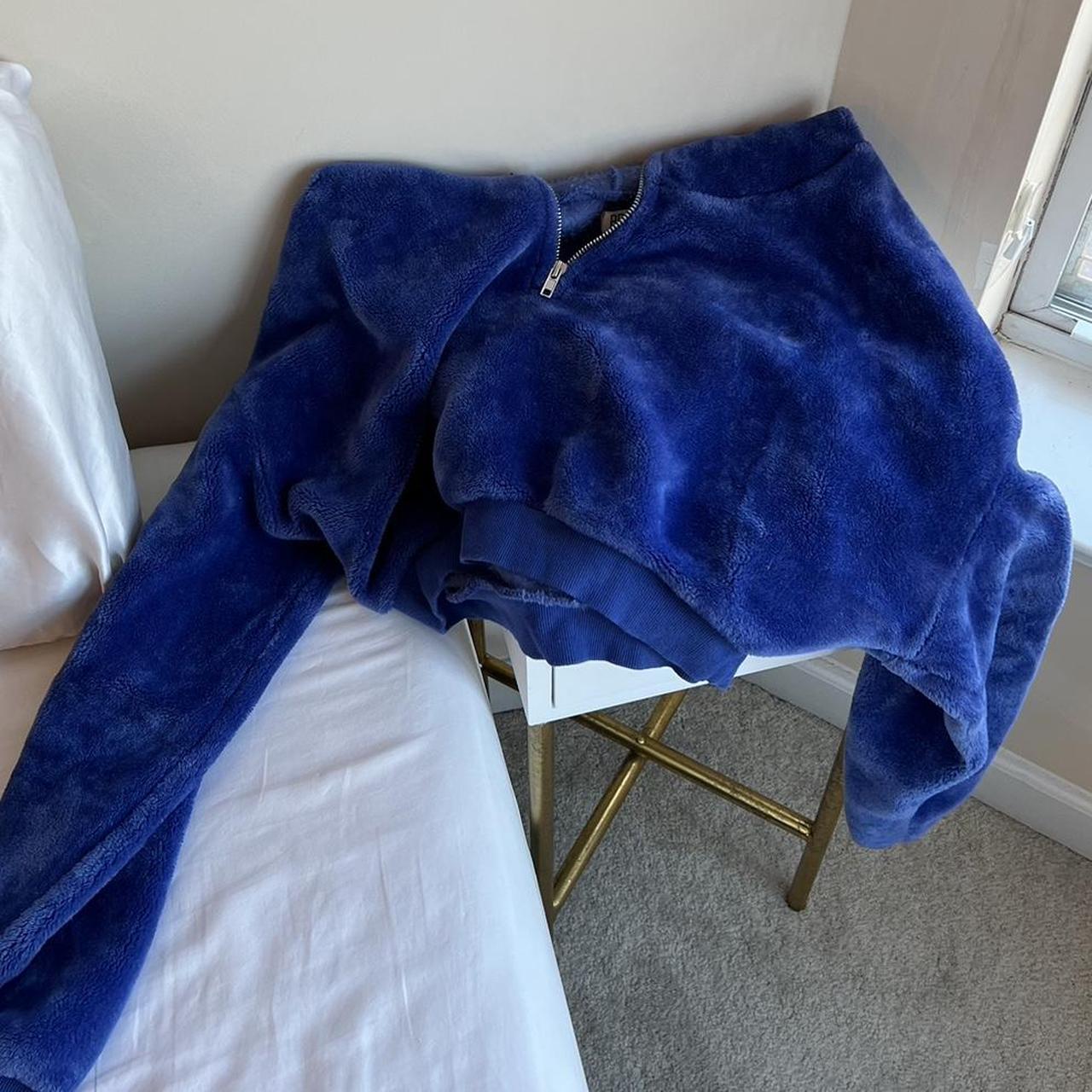 Blue cropped furry hoodie urban outfitters BDG Size... | Depop