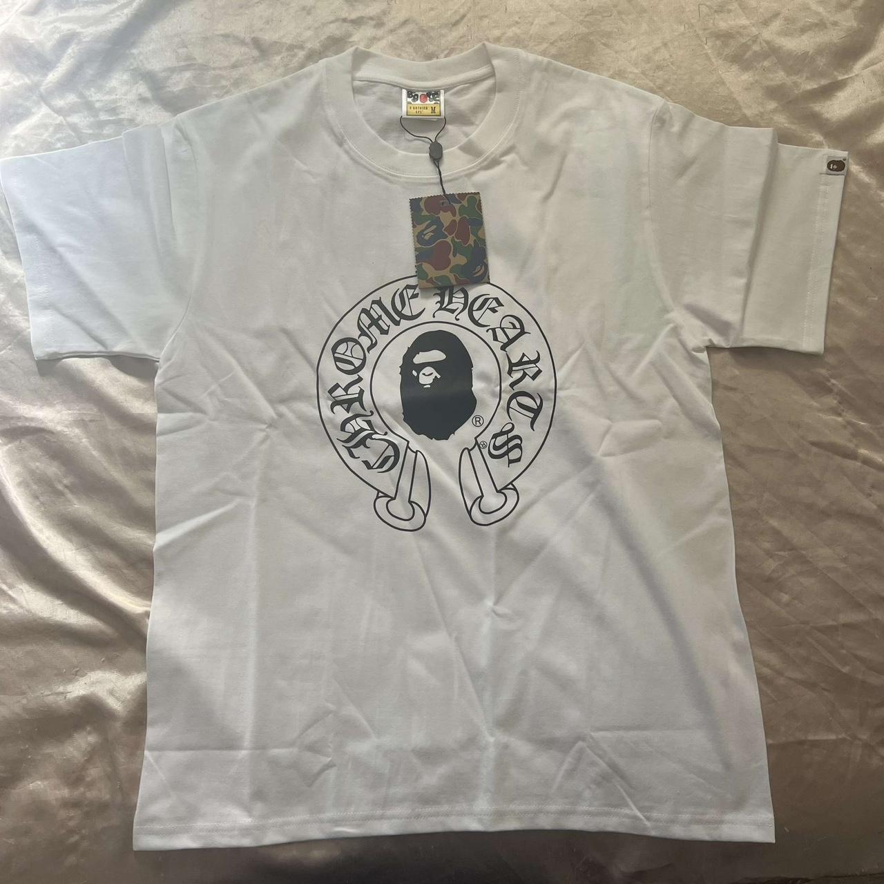 Designer BAPE x Chrome Hearts white cotton tee... | Depop