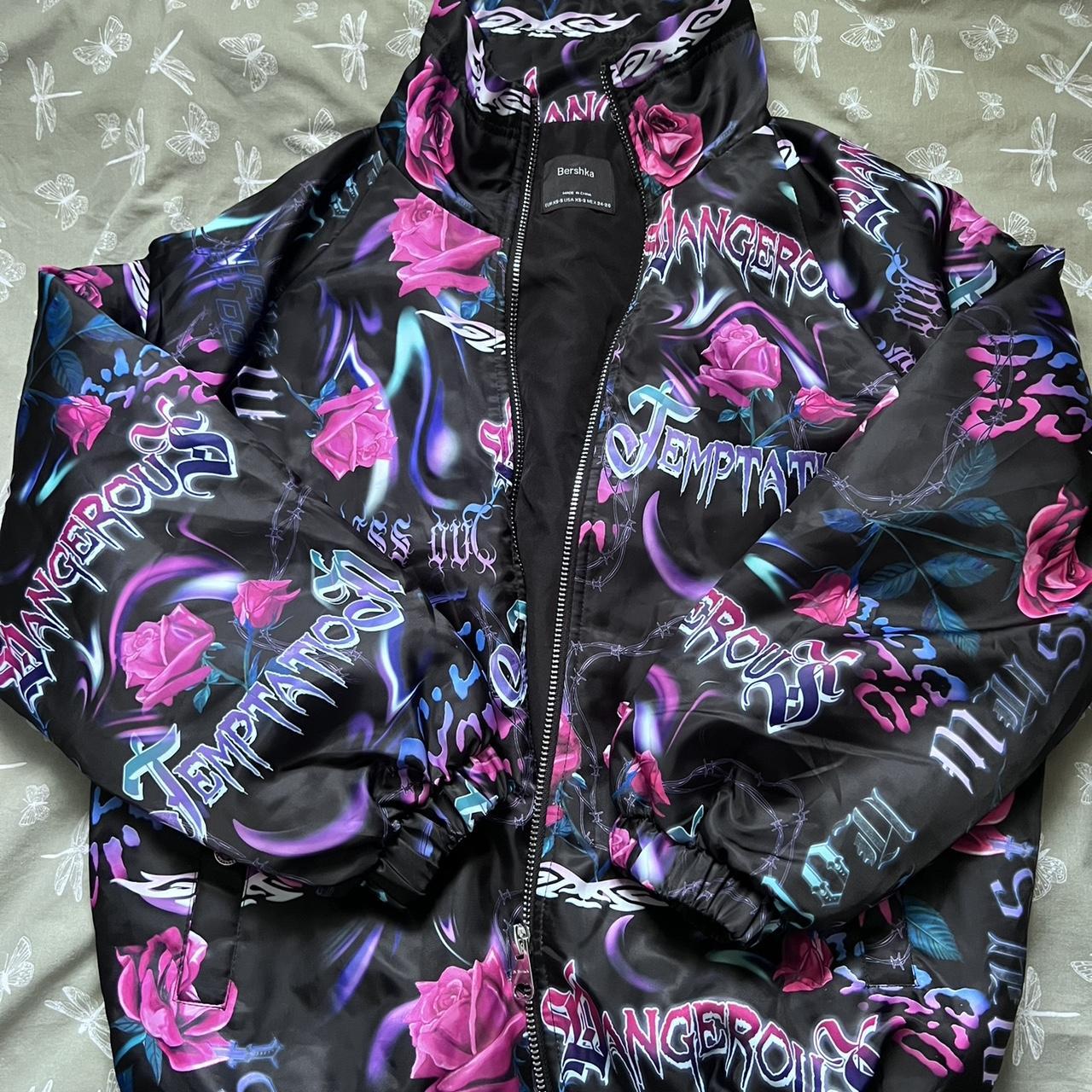 bershka oversized graphic print jacket super... - Depop