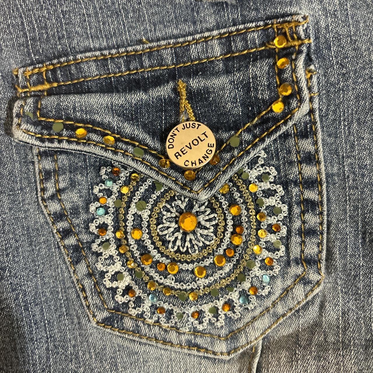 Bejeweled low-rise Revolt jeans -tag says size... - Depop