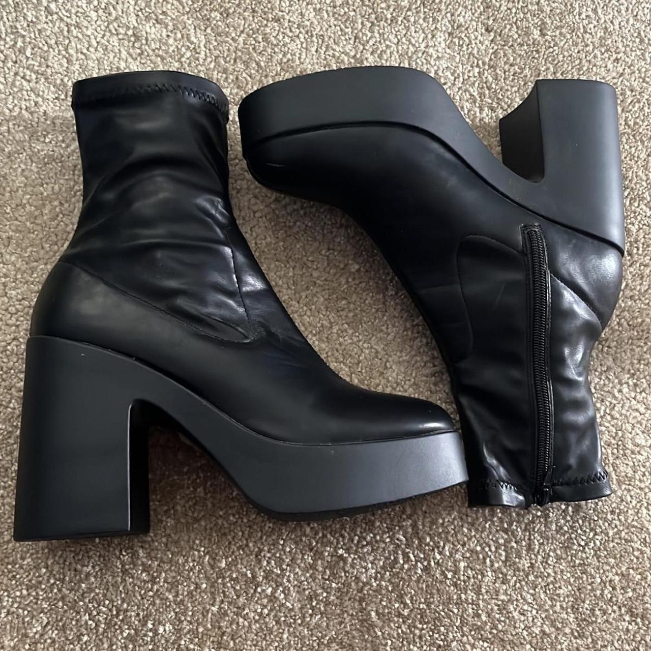 Black faux leather platform boots Original $45... - Depop