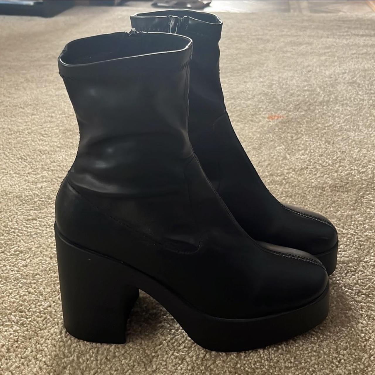 Black faux leather platform boots Original $45... - Depop