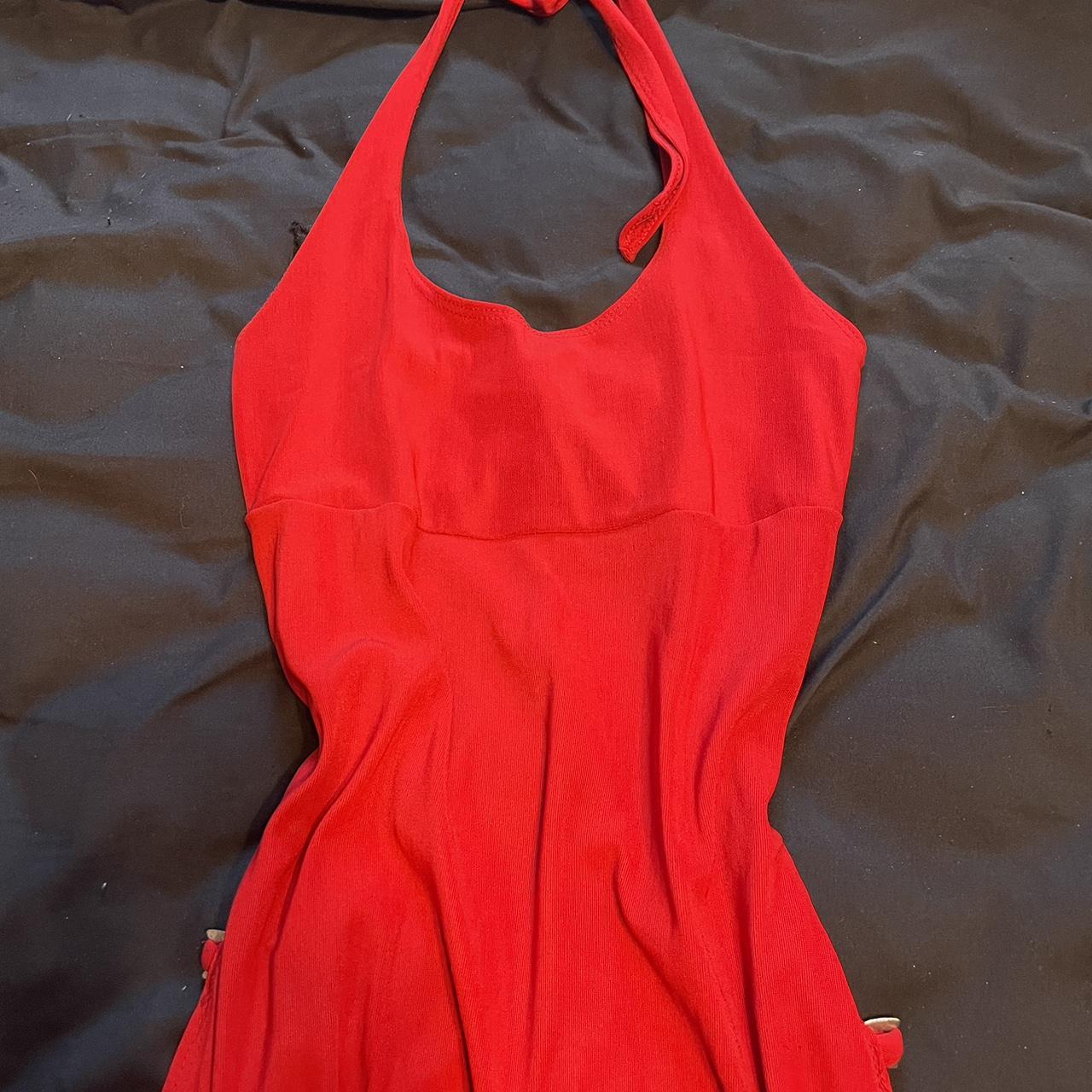 red maxi halter dress with side cut outs depop... - Depop