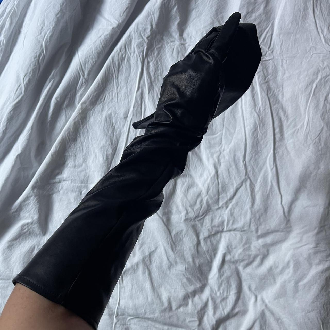 Elbow length black gloves Long faux leather gloves ⛓️♥️⛓️ - Depop