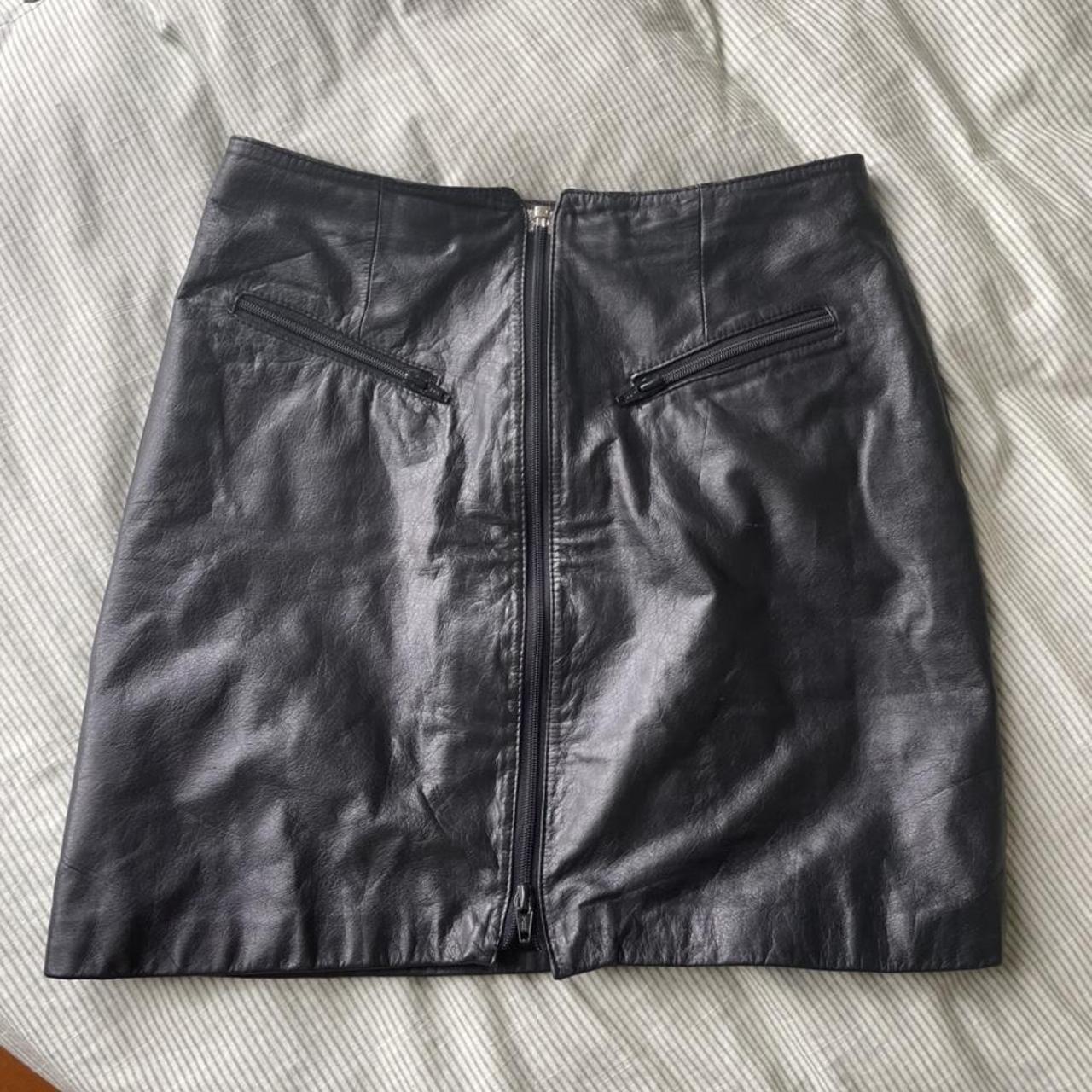 Genuine Leather Skirt Zip Up Front Would Best Fit Depop