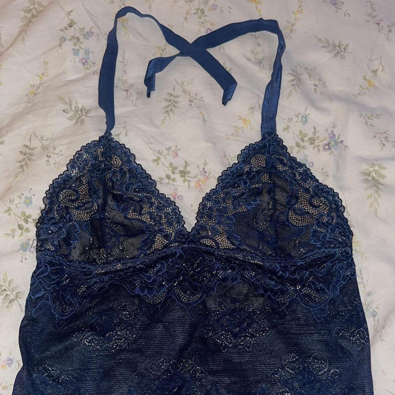 handmade navy blue halter top🩵🩰 lace material -... - Depop