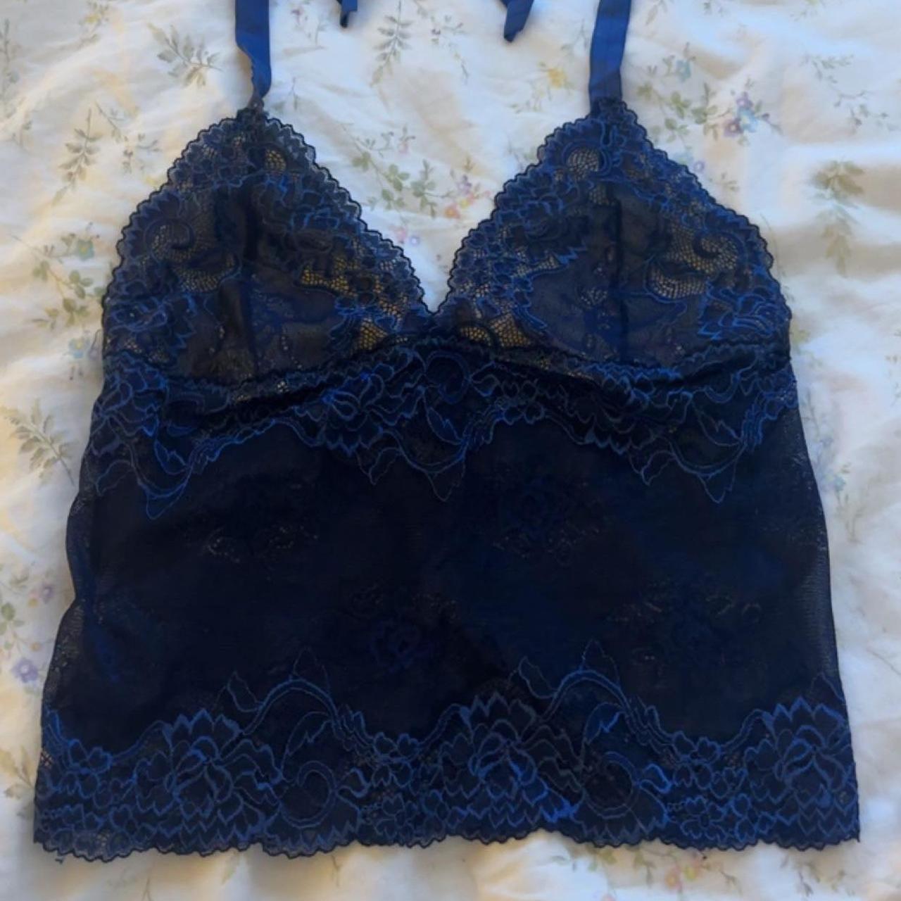 handmade navy blue halter top🩵🩰 lace material -... - Depop