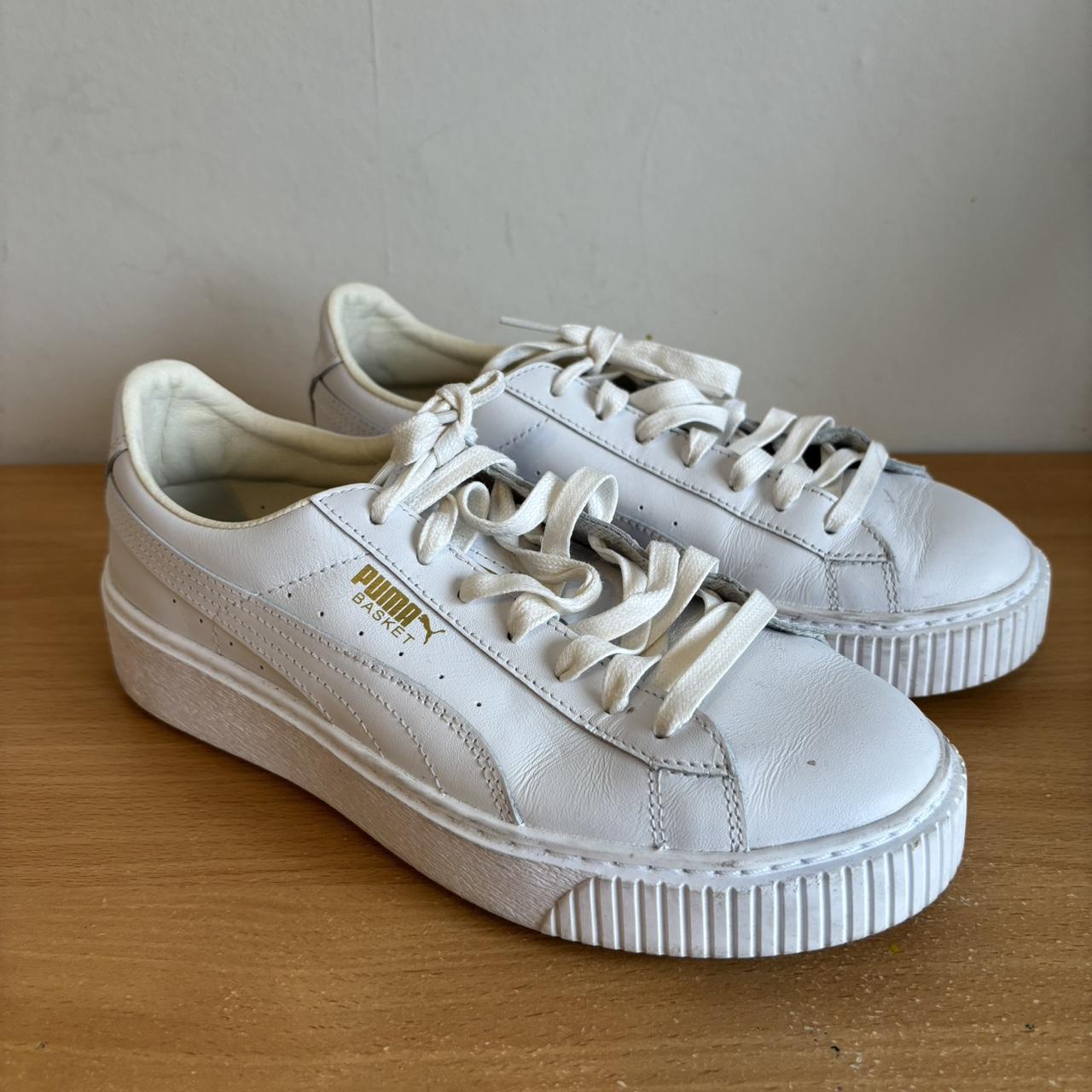 Puma white and gold platform trainers Size UK 6 or... - Depop