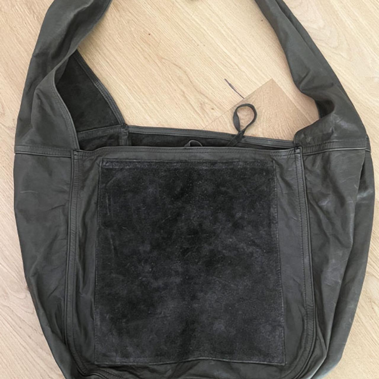 Mondrina Leather and Suede Hobo Bag. Tie closure,... - Depop