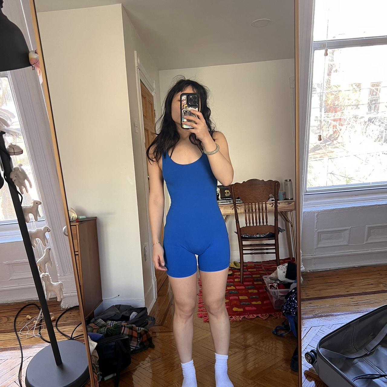 Unitard blue, LA Apparel size small shown on 5’2 - Depop