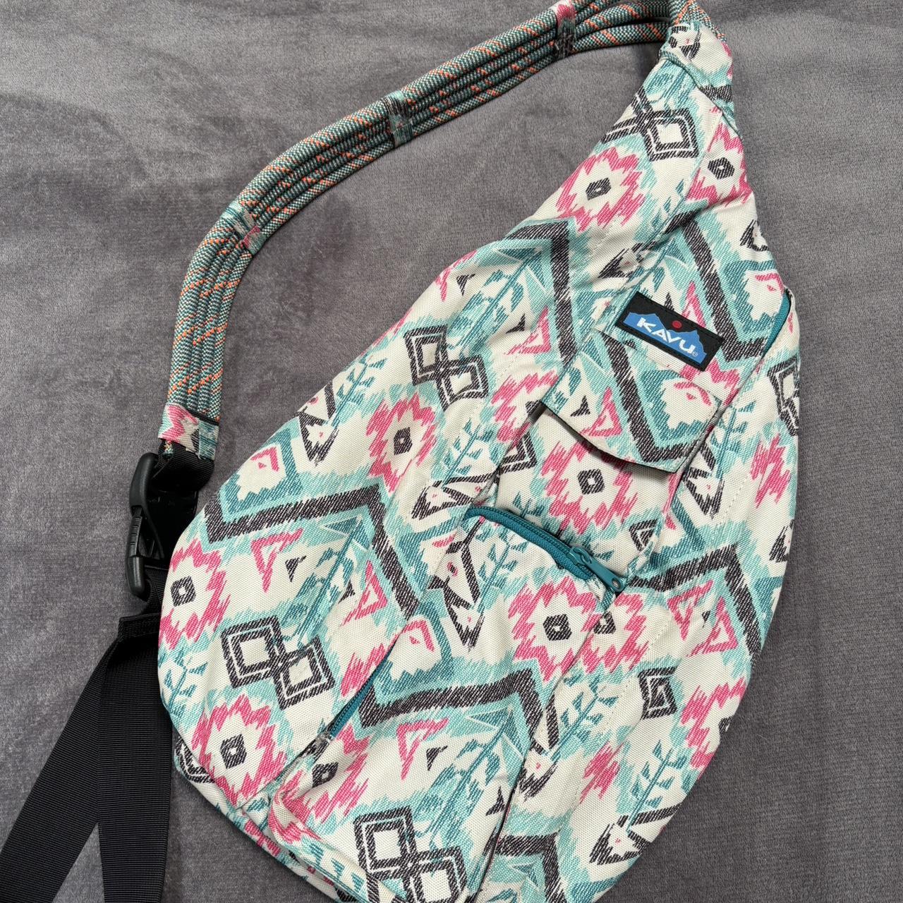 Kavu Aztec sling rope bag in blue and pink Like new... - Depop