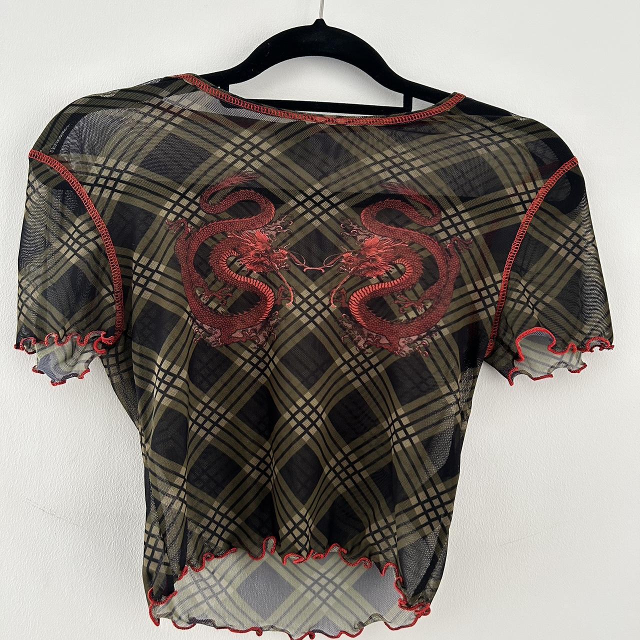 Urban Outfitters Red Dragon Mesh Top Size Small... - Depop
