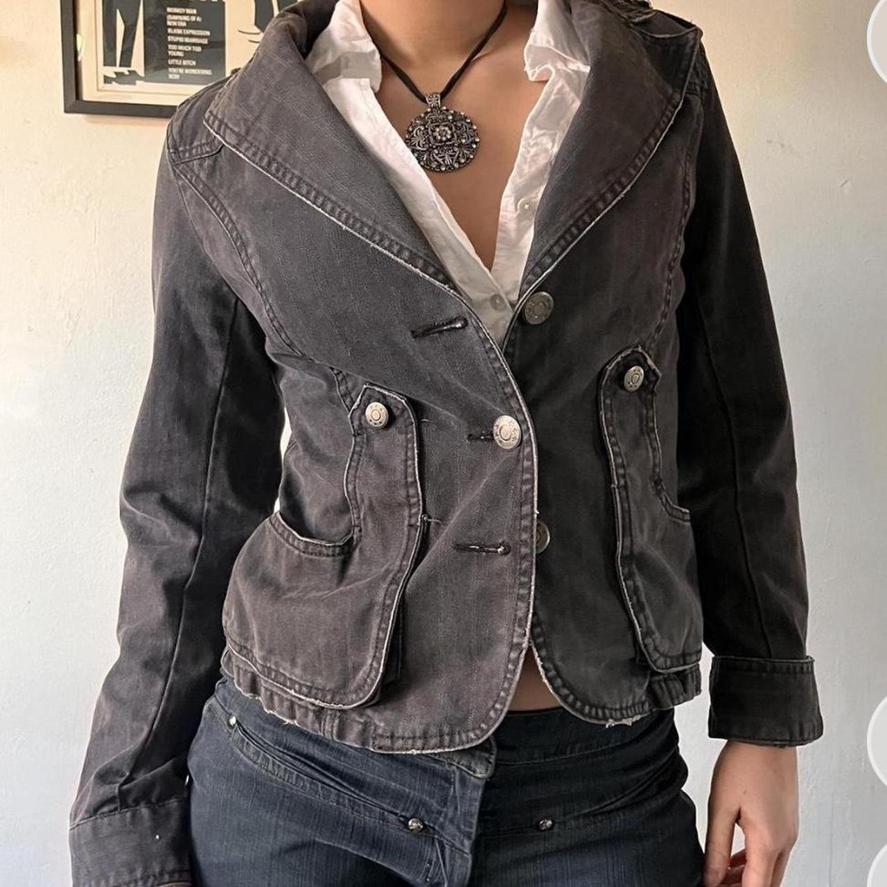 denim pinstripe structured jacket, first pic is from... - Depop