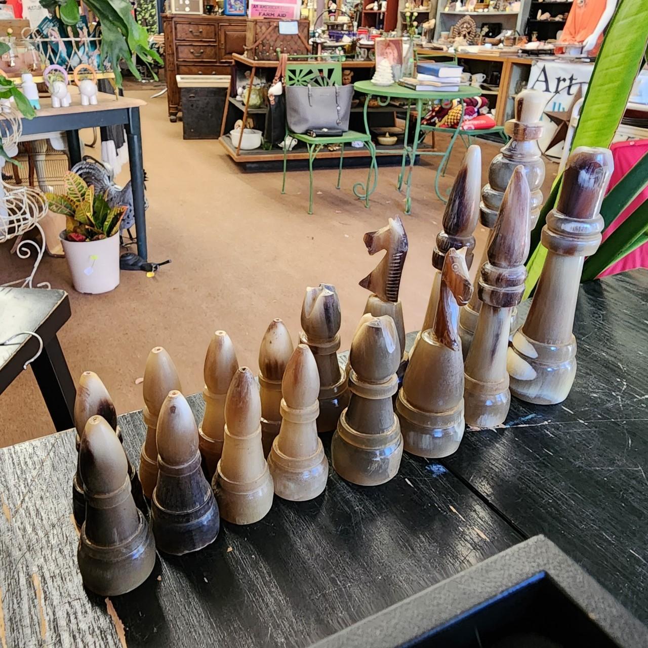 Vintage HAND CARVED HORN Chess Pieces -Cow, Goat,... - Depop