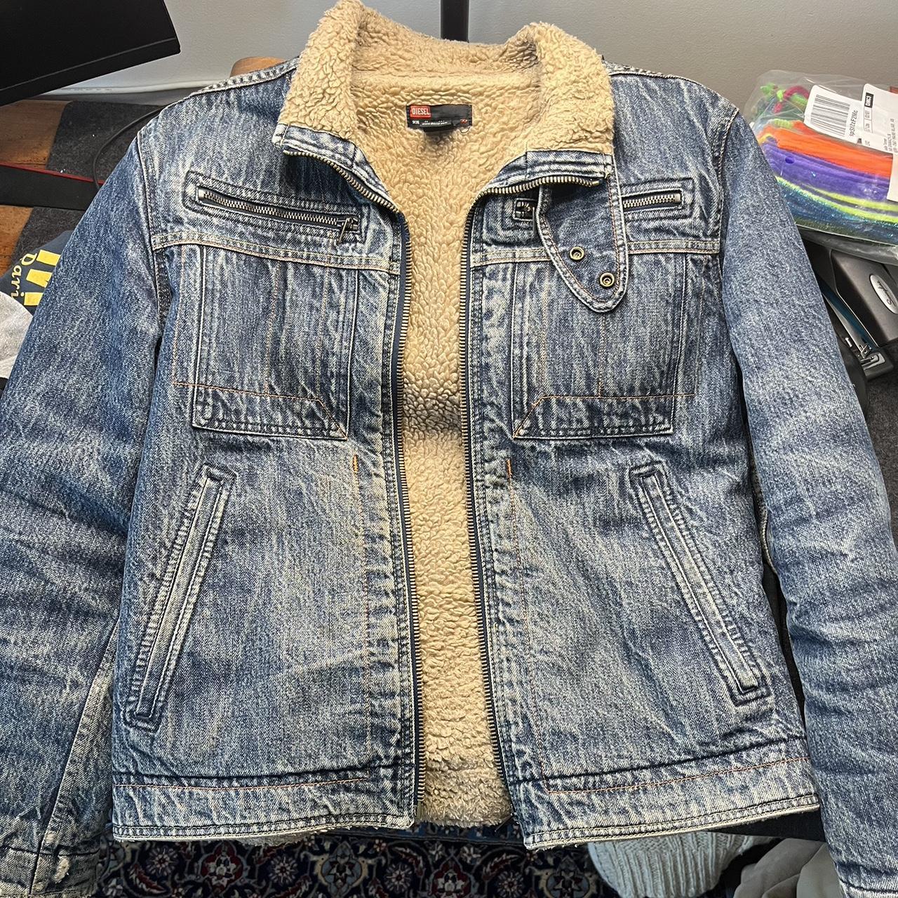 Diesel fleece lined denim jacket • only zips to... - Depop