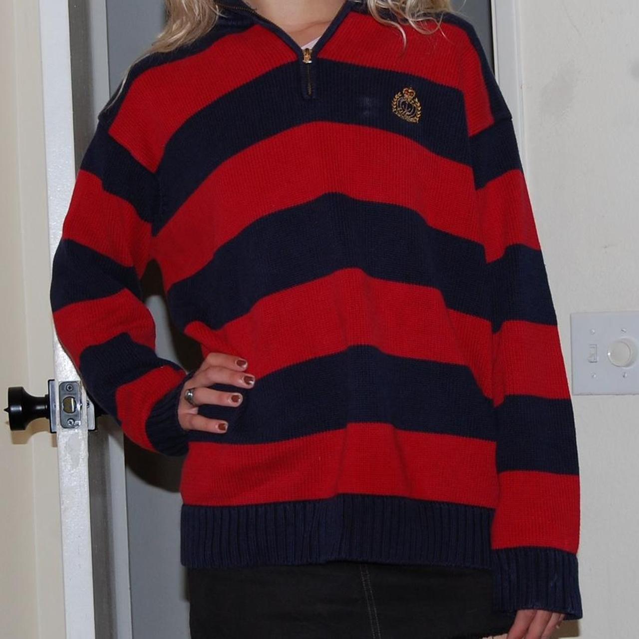 true vintage preppy red and blue sweater #preppy... - Depop
