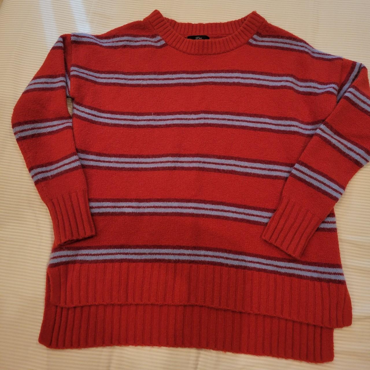 Red and Blue Striped Sweater. Longer in the back.... - Depop