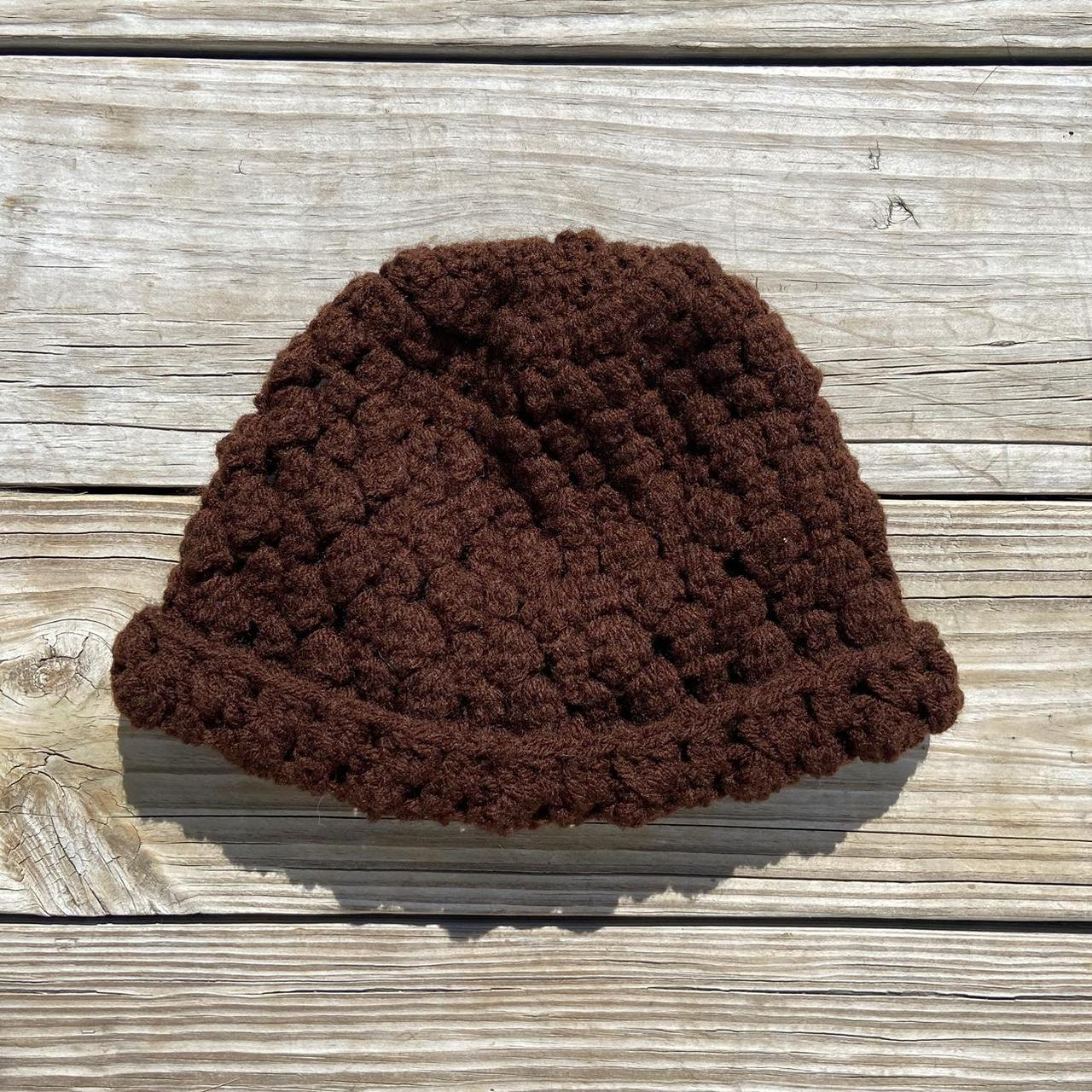 Cute little handmade brown crochet beanie, fits a... - Depop