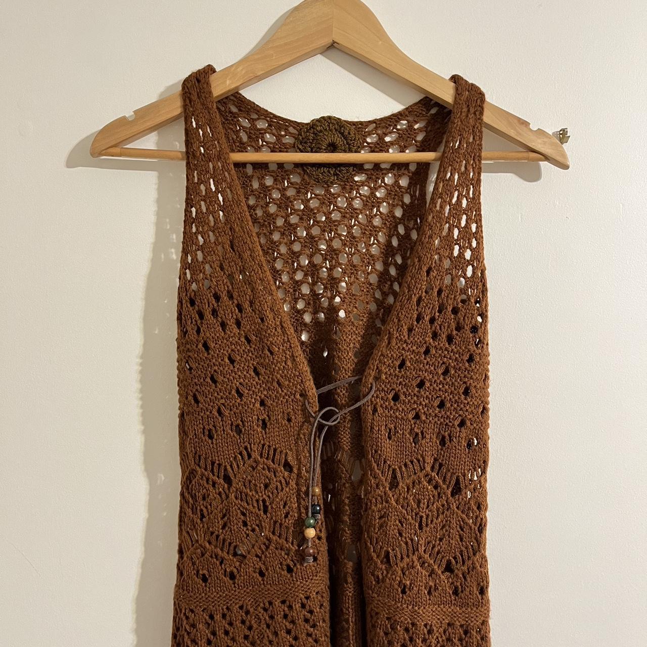 🤎 Charming Chocolate Brown Crochet Vest Cardigan... - Depop