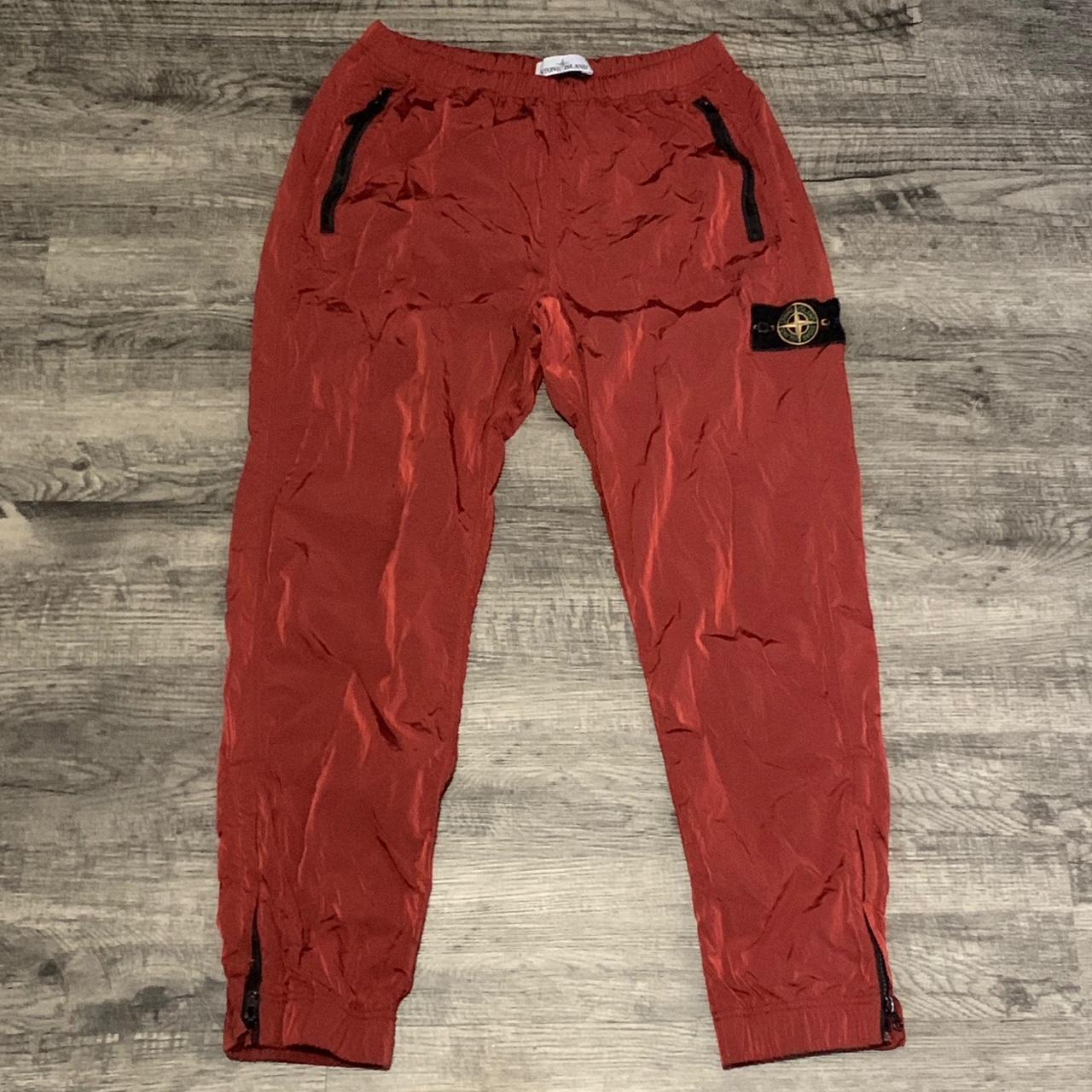 Red stone island nylon pants Size Large #stoneisland - Depop
