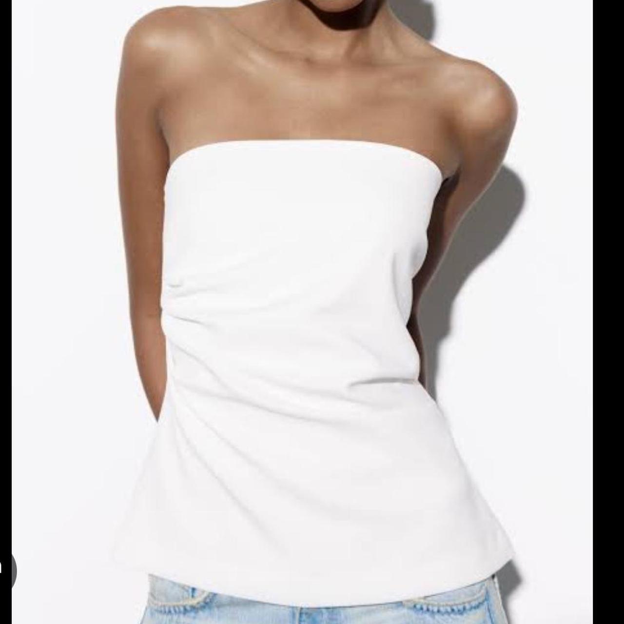 zara strapless longline top in white great... - Depop