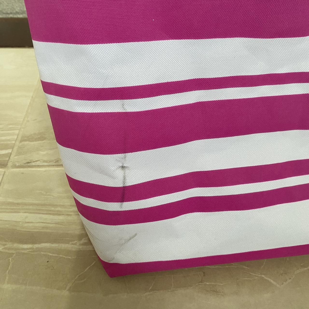Clarins pink & white striped beach bag Used with... - Depop