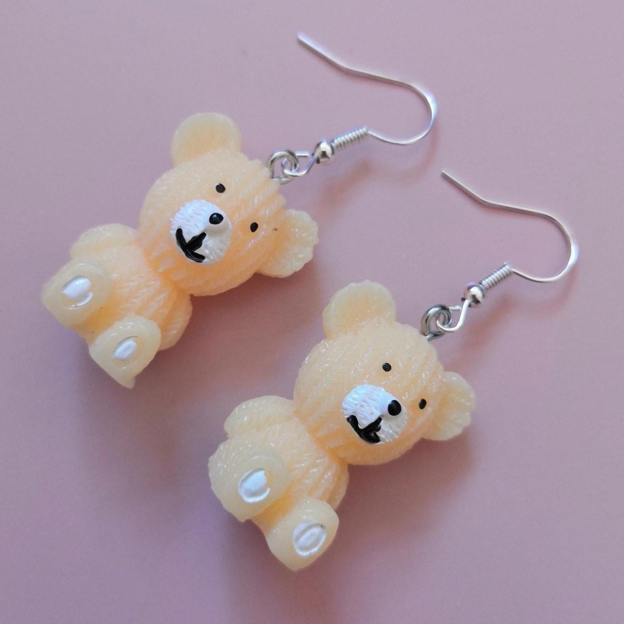 Super cute 3d teddy bear earrings ️ Made on silver... - Depop
