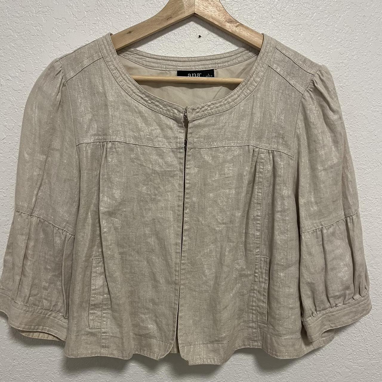 Ana light gold metallic linen shirt Clasps in... - Depop