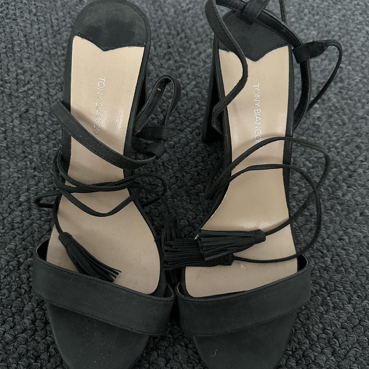 Tony Bianco black block heels, straps to be tied... - Depop