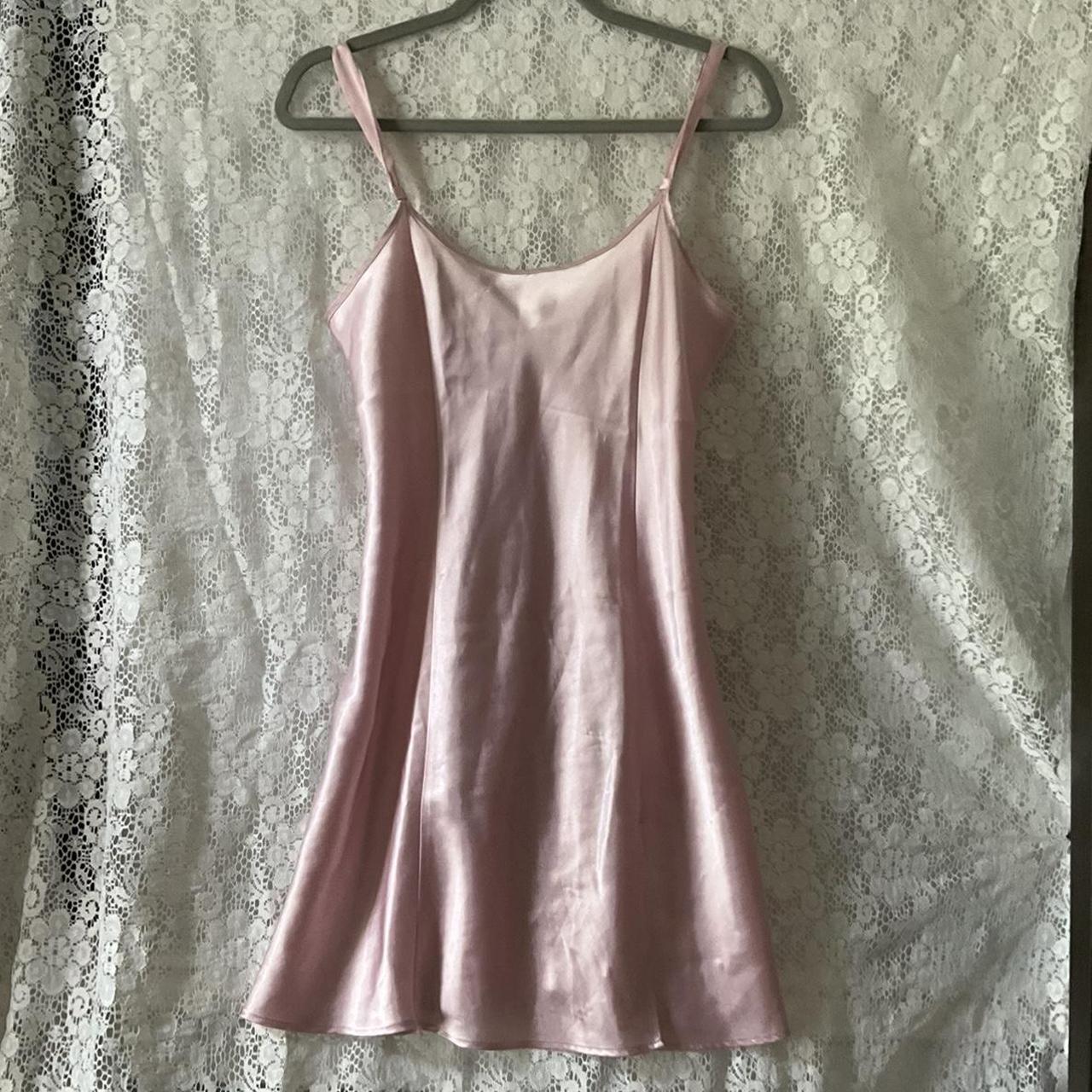 pastel pink slip mini dress small slit in the... - Depop