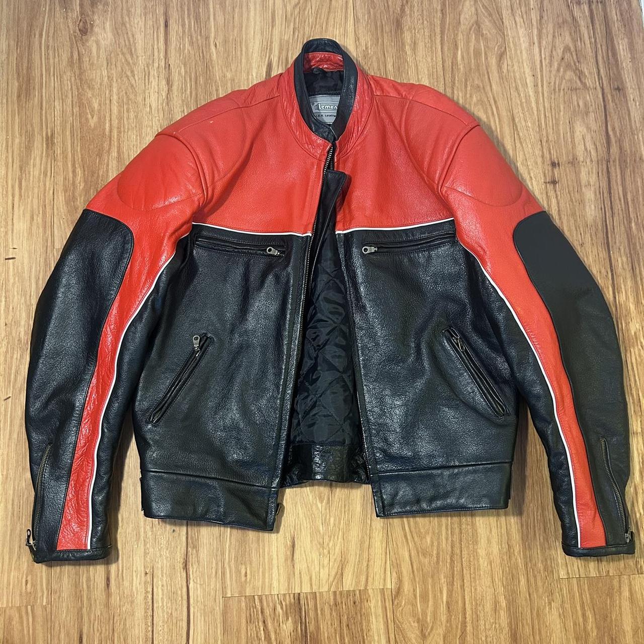 Vintage Red & Black Motorcycle Leather Jacket !!... - Depop