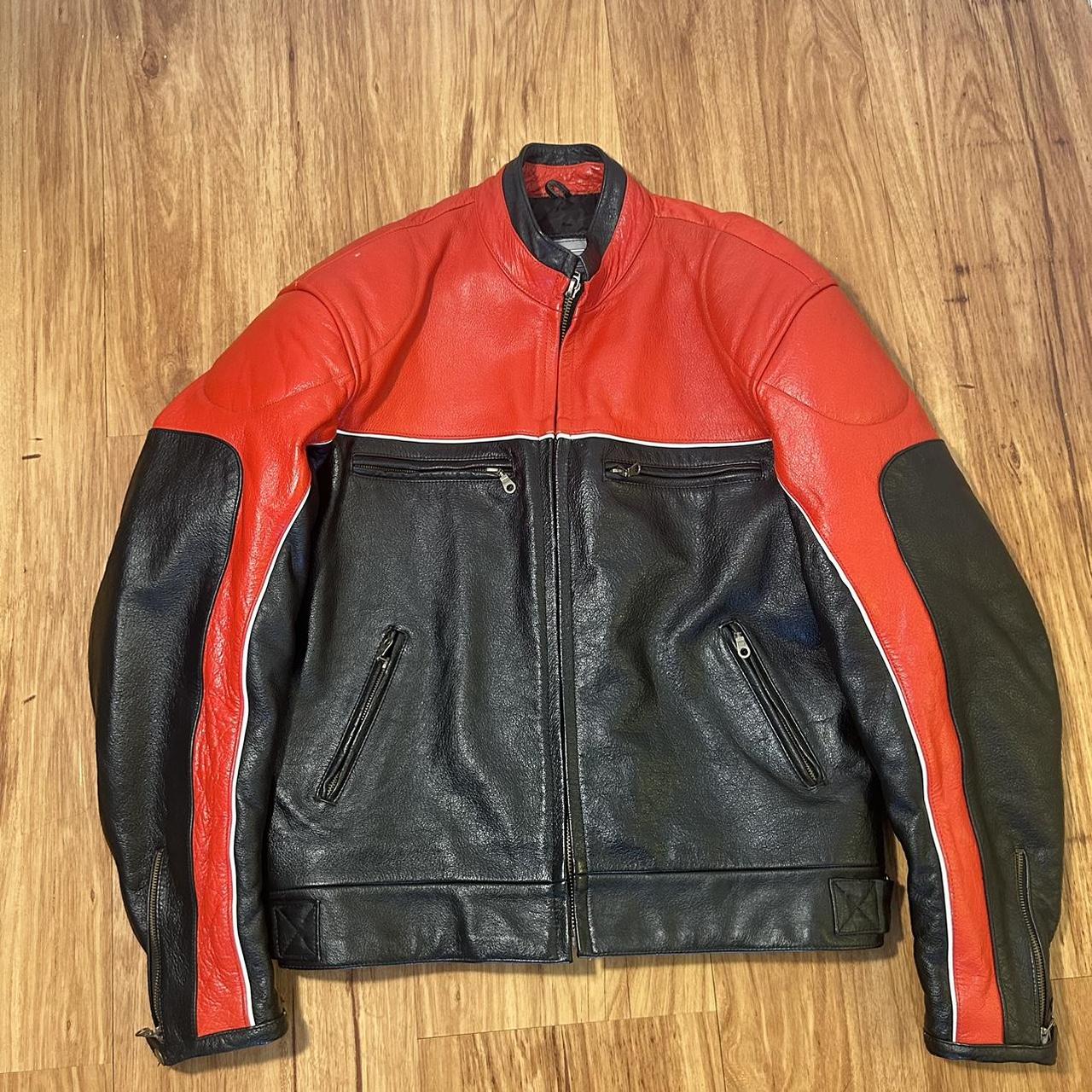 Vintage Red & Black Motorcycle Leather Jacket !!... - Depop