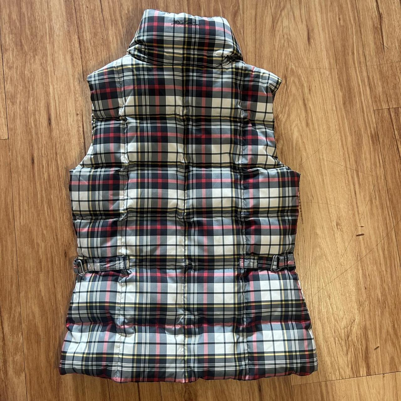 Plaid puffer vest with black fur trim by Eddie Bauer... | Depop