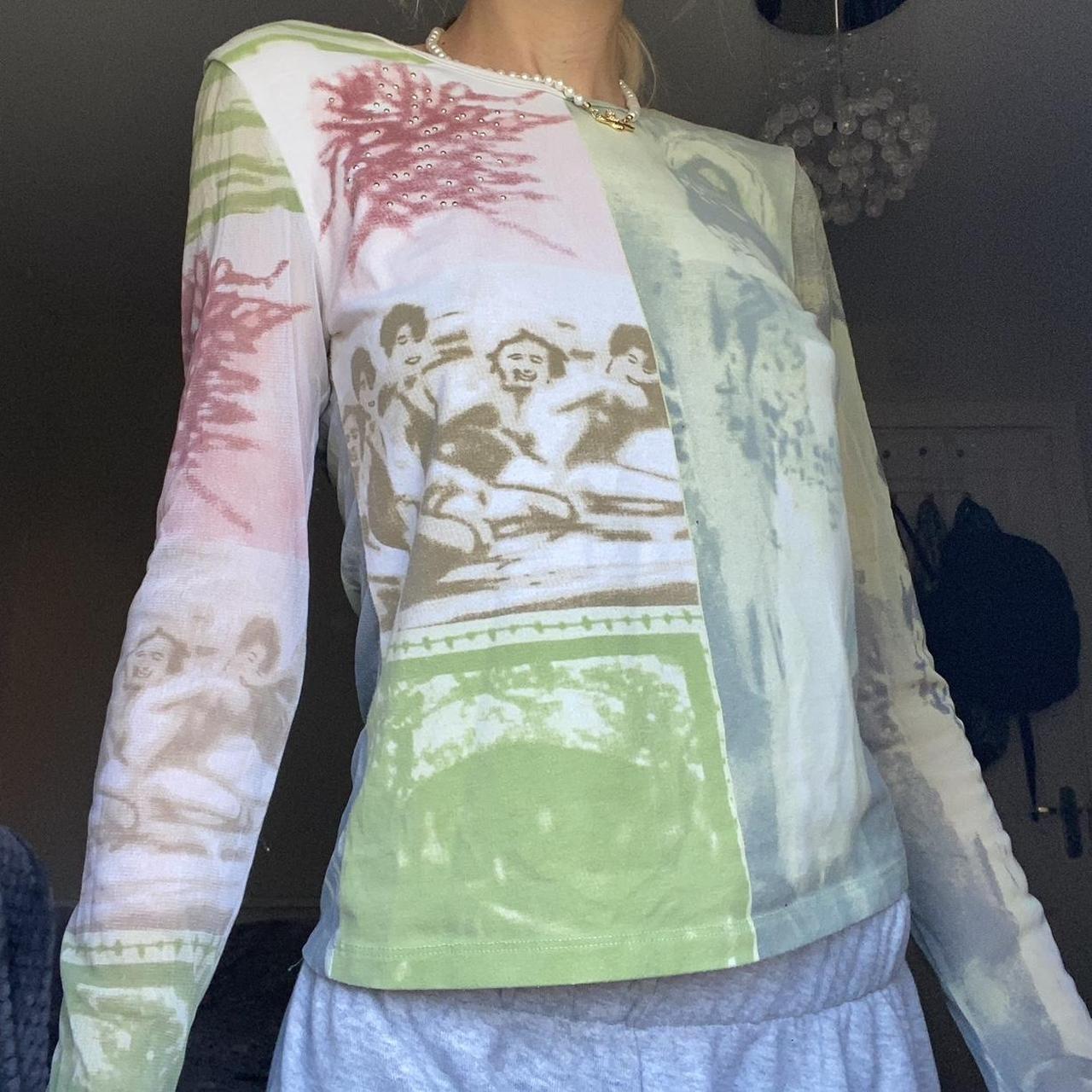 Super cool mesh long sleeve top with a funky print.... - Depop