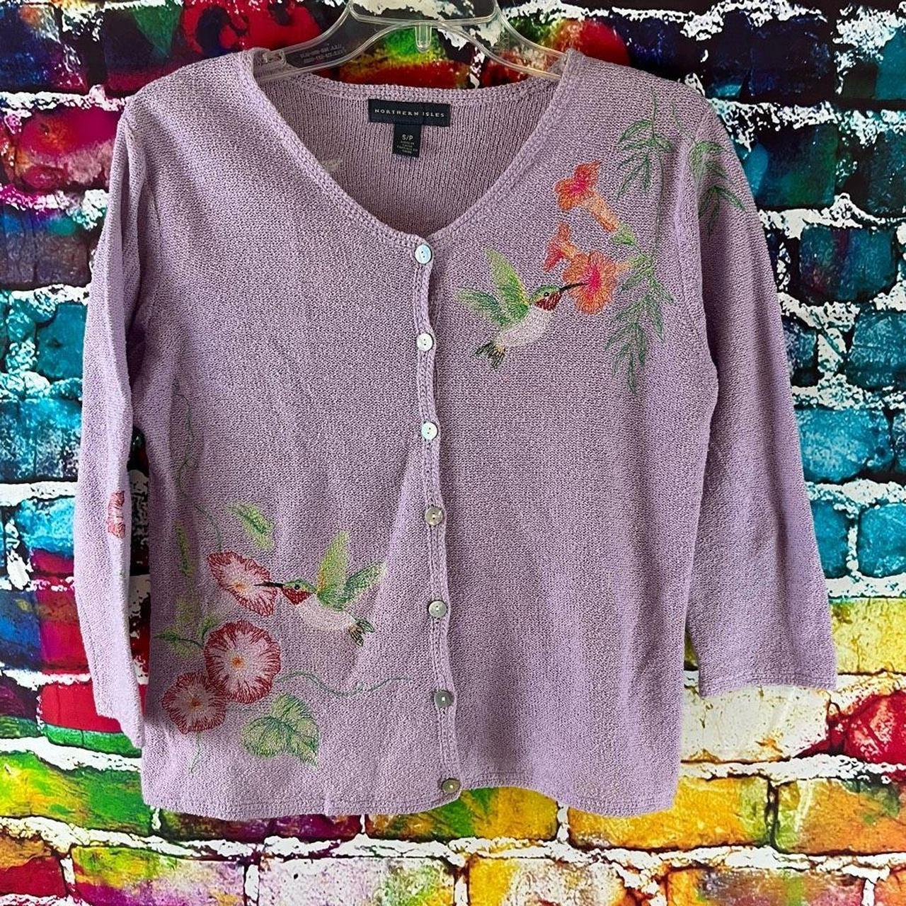 New Northern Isles Embroidered Hummingbird Cardigan... - Depop