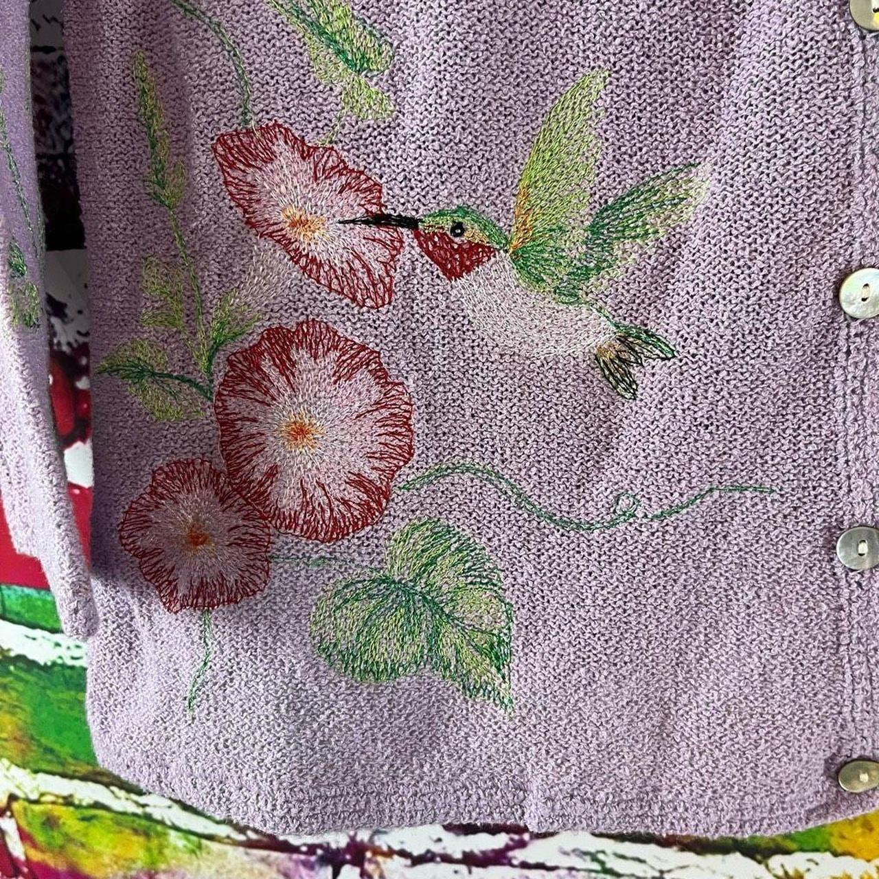 New Northern Isles Embroidered Hummingbird Cardigan... - Depop